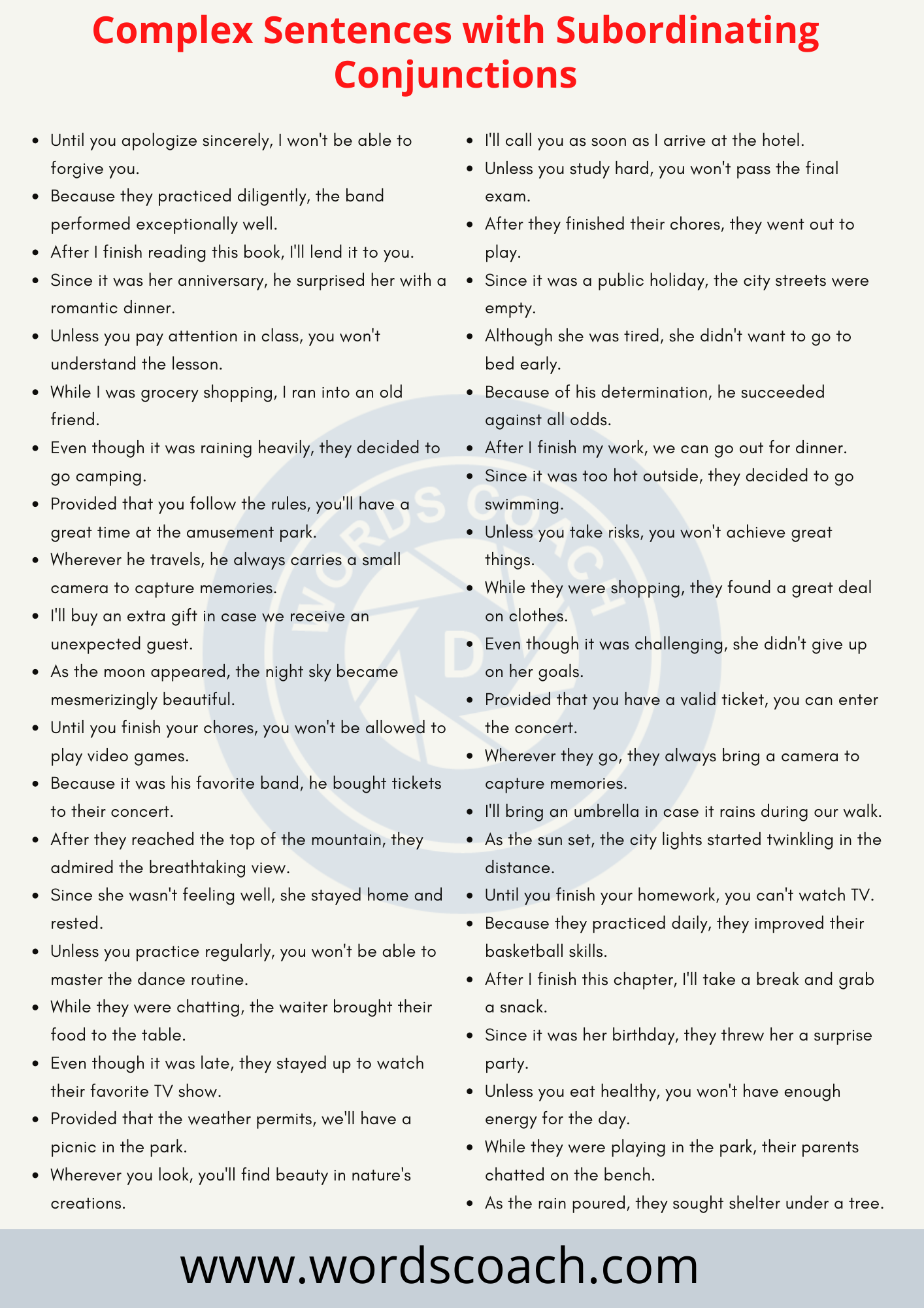 Complex Sentences with Subordinating Conjunctions - Word Coach