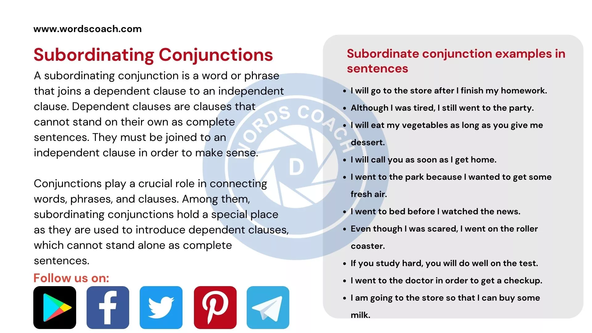 Subordinating Conjunctions And Example Sentences In English Word Coach