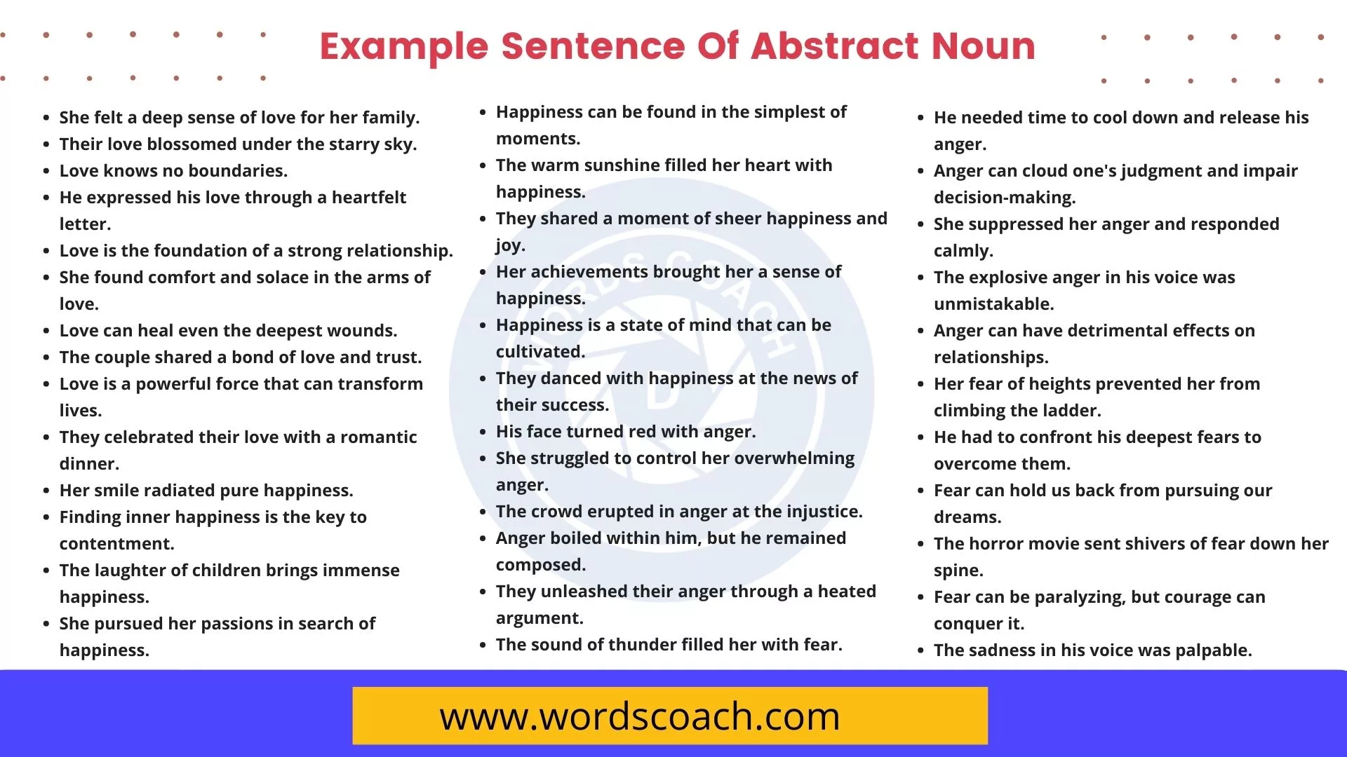 100 Example Sentence Of Abstract Noun Word Coach