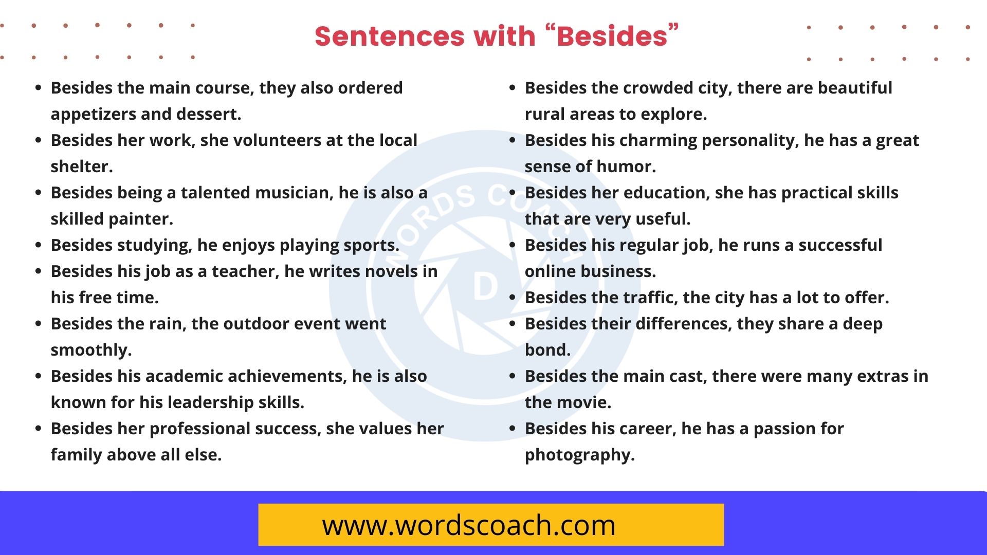 200 Sentences With Besides Word Coach